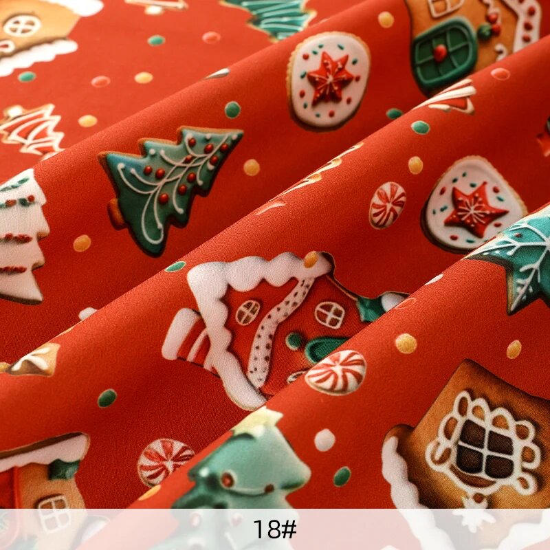 Новогодняя ткань с принтом "Праздничный домик", 100% полиэстер 50X150cm, 18