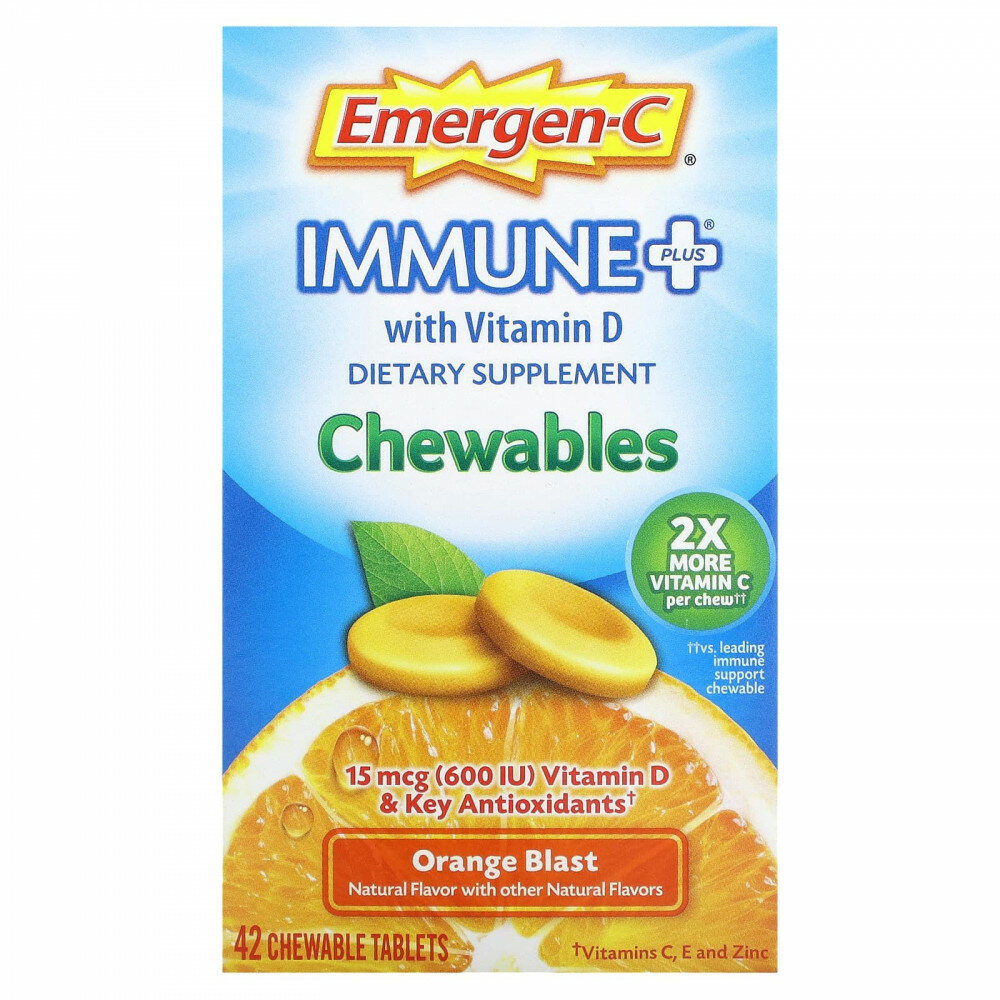 Emergen-C, Immune Plus® с витамином D, апельсин, 42 жевательные таблетки