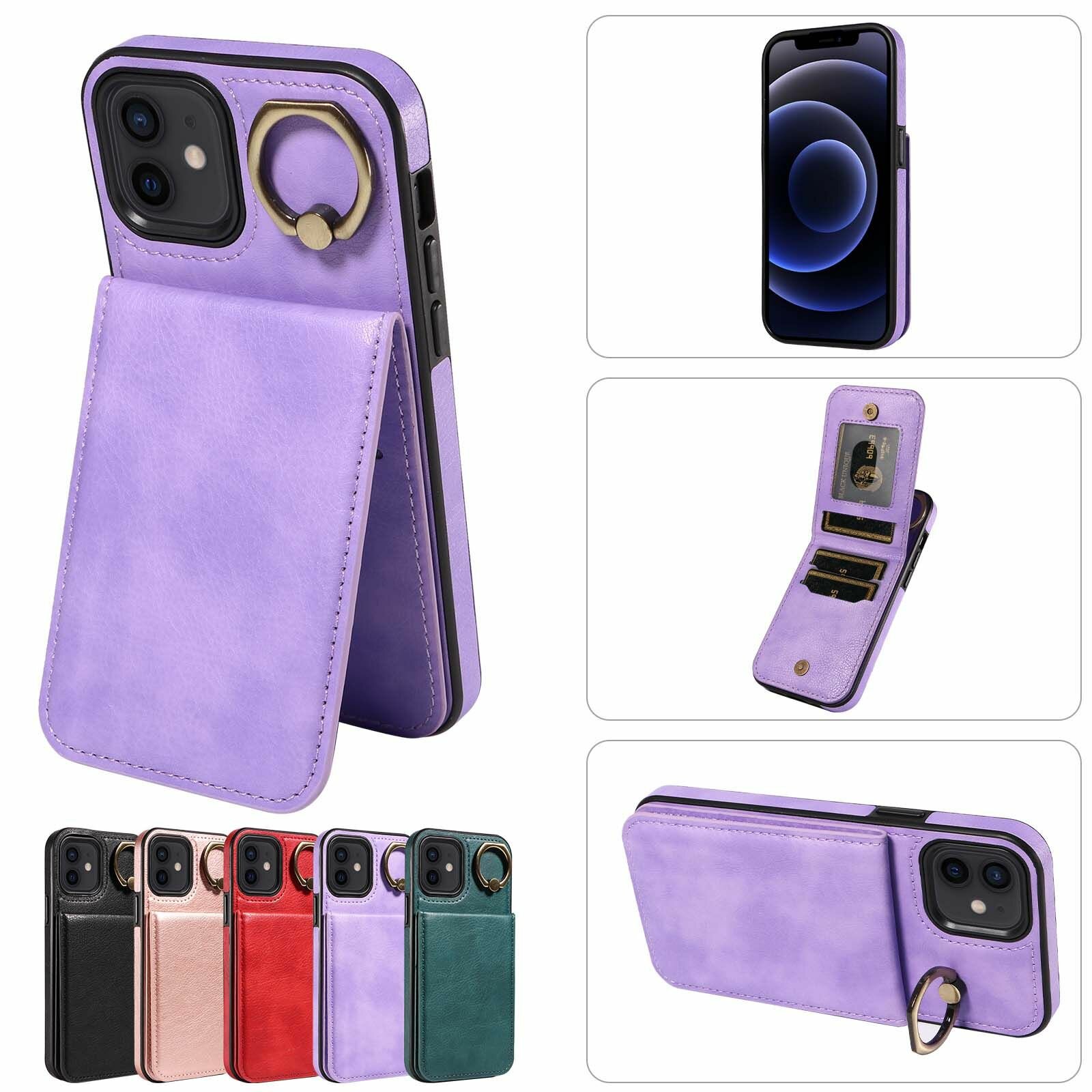 YIKATU Кожаный чехол для Apple iPhone 12/ iPhone 12 Pro (Айфон 12/ Айфон 12 Про) с карманом/держателем для карт/подставкой-кольцом, вертикальная/горизонтальная стойка