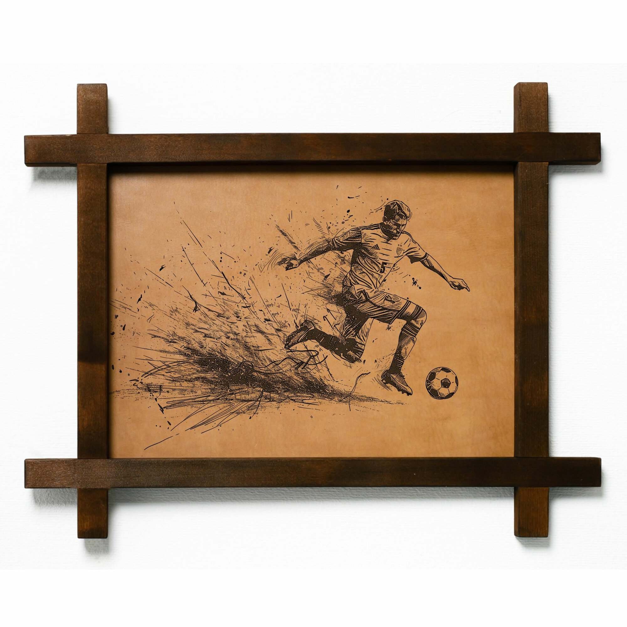 Картина интерьерная из кожи "Игра в футбол", BoomGift