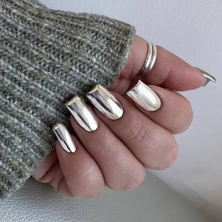 Накладные ногти металлические 24 шт. Серебряный, Silver