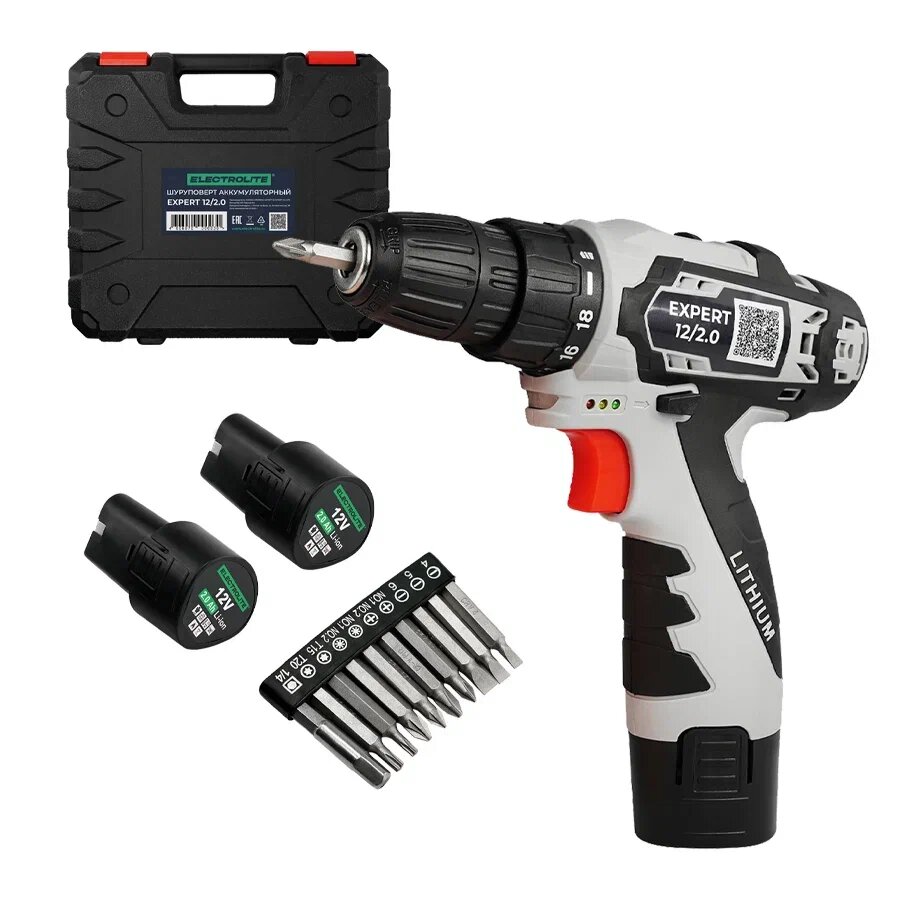 Шуруповерт аккумуляторный Electrolite Expert 12/2.0 ( 12 В, 2 скорости, 2 аккумул, Li-Ion, кейс )