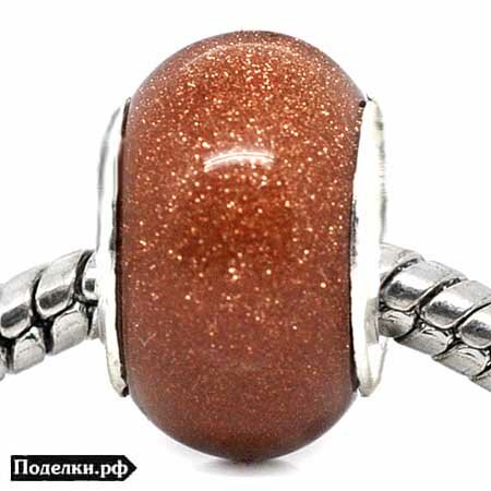 Натуральная бусина Авантюрин 0007731 коричневый цвет 14x9 мм, цена за 1 шт.