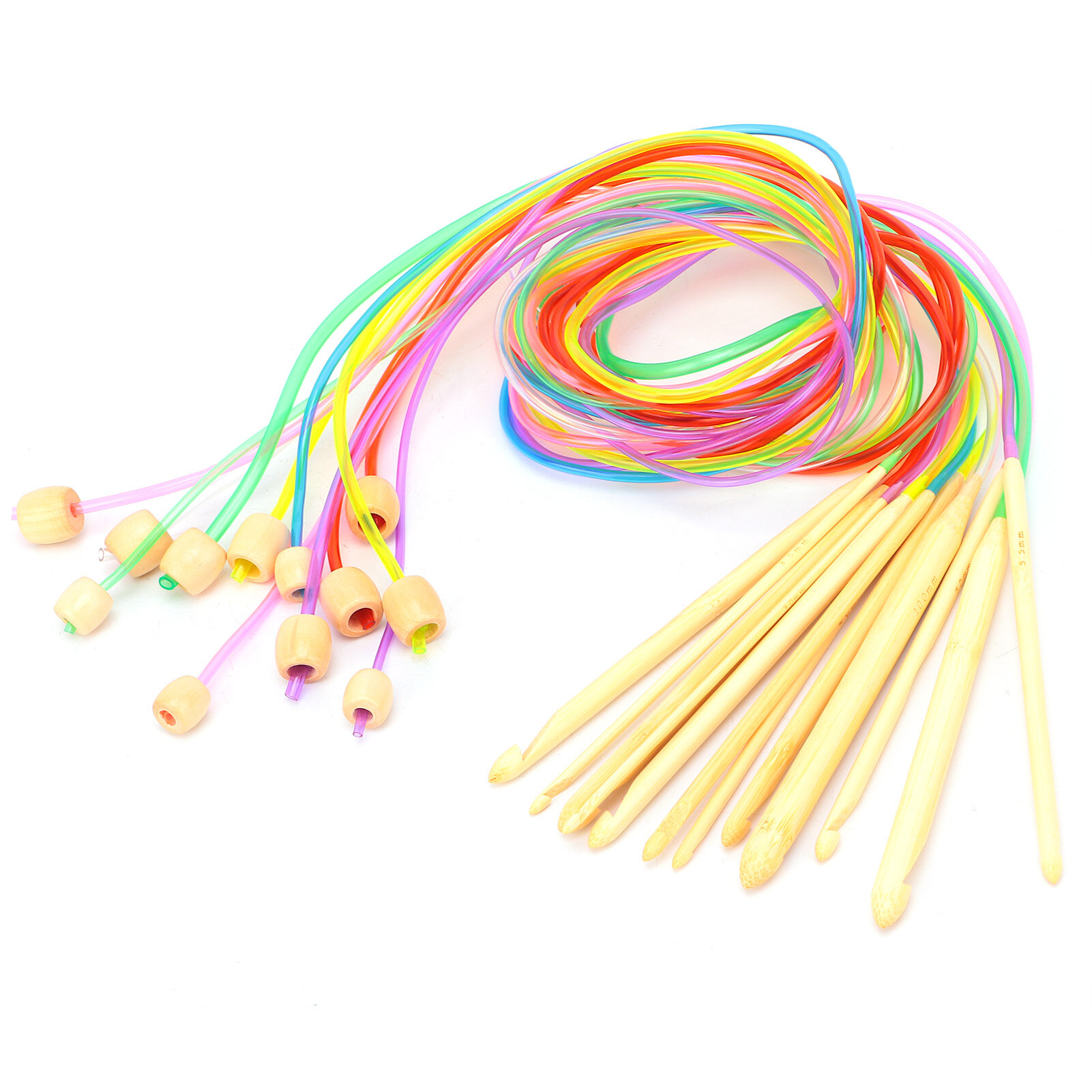 Тунисский крючок для вязания, карбонизированная бамбуковая спица для кругового вязания с бусинами для ковра, коврика или одеяла.