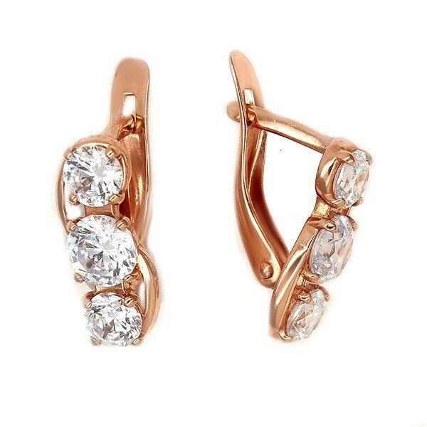 Серьги, красное золото, 585 проба, фианит