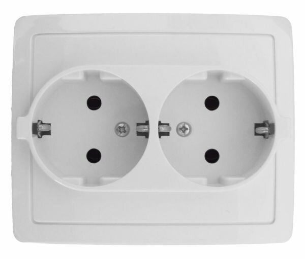 2 шт. Simon 15 Белая Розетка двойная с заземлением 2*2Р+Е без шторок, винт. зажим,16А, 250В, 1590456-030