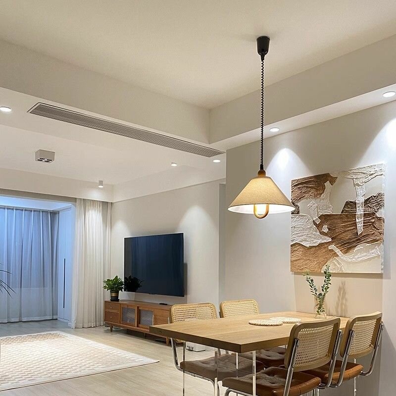 Люстра Подвесная Декоративная Лампа Из Китайского Хлопка И Льняной Ткани С Выдвижным И Регулируемым Дизайном Для Столовой, Кабинета, Гостиной. Лампа E27.