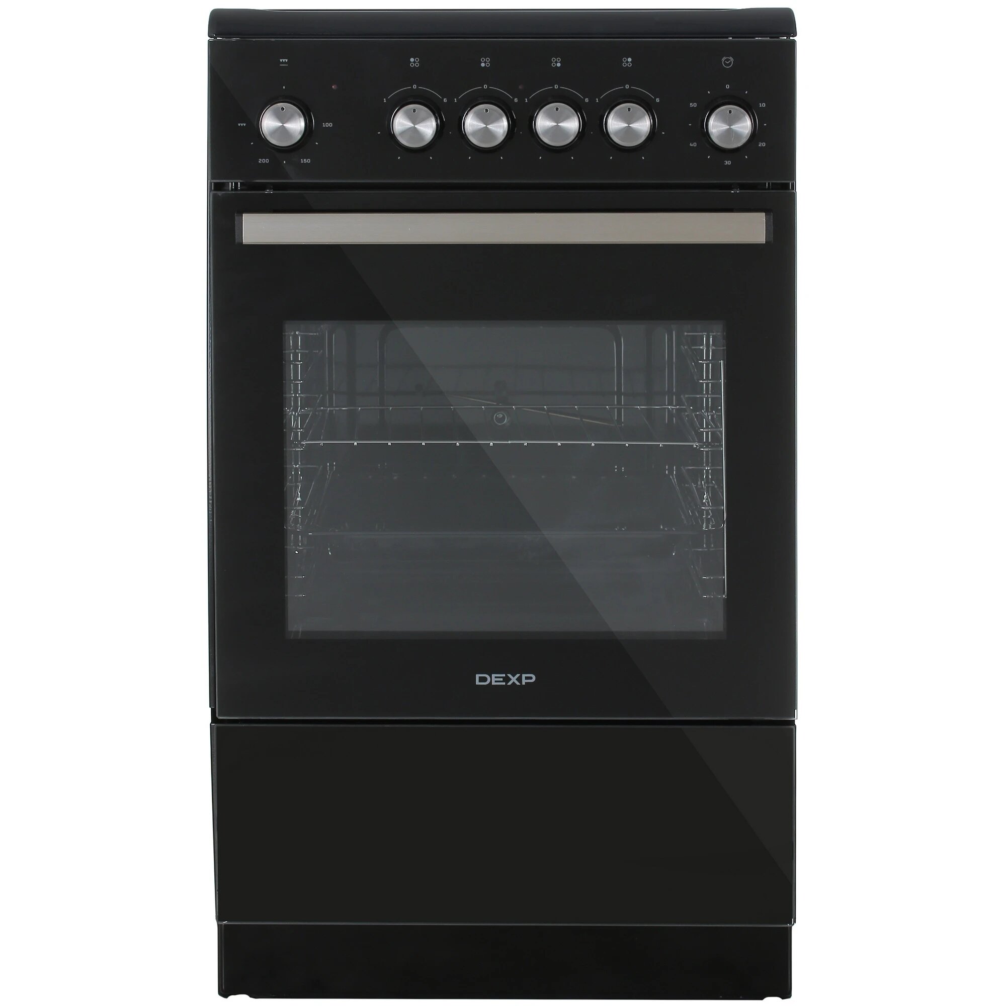 Электрическая плита DEXP E25-1B, 4 конфорки, стеклокерамическая поверхность, гриль, черная