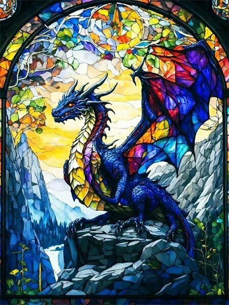 Алмазная картина "Птица-дракон" алмазная огранка 40х50 см,40X50CM, белый