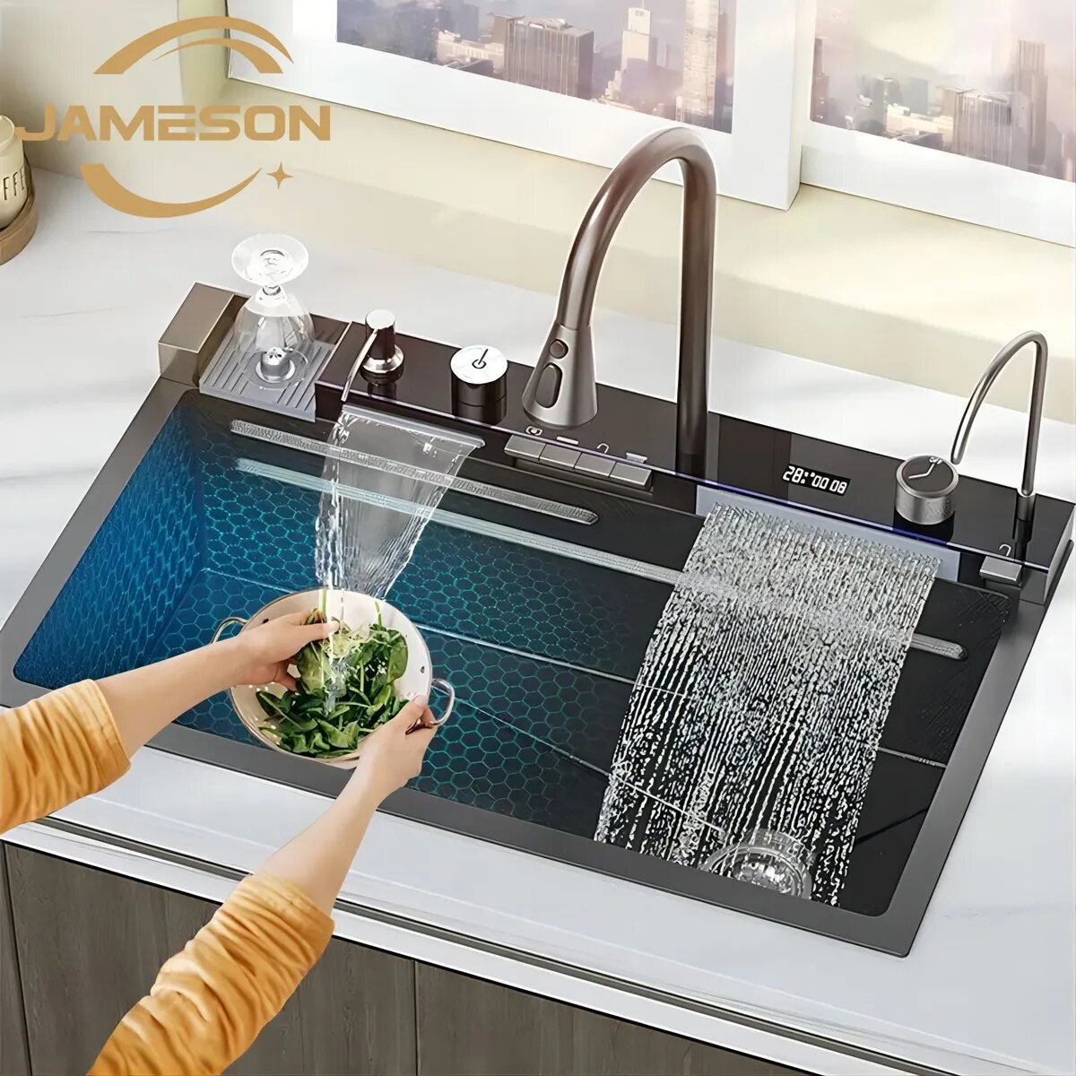 Мойка для кухни "JAMESON", многофункциональная, нержавеющая сталь, черная