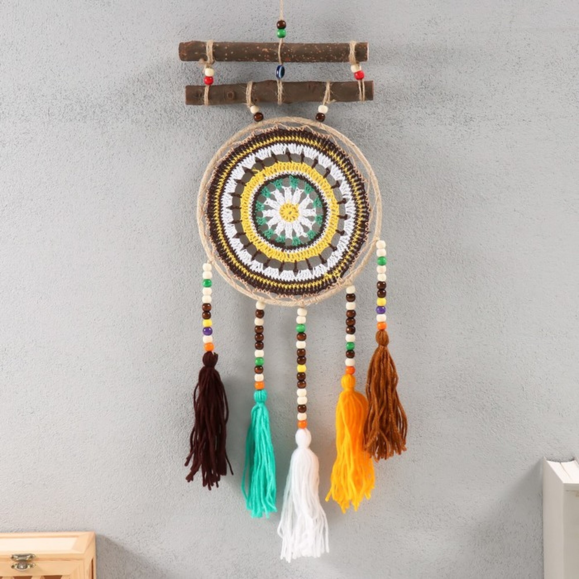 Ловец снов Сима-ленд "Вязаные круги", текстиль, 20x55 см, разноцветный