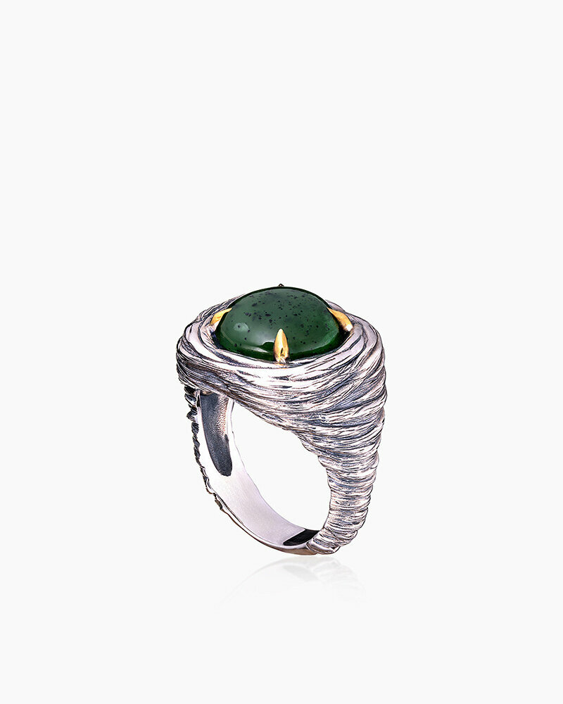 Кольцо, серебро, 925 проба, нефрит