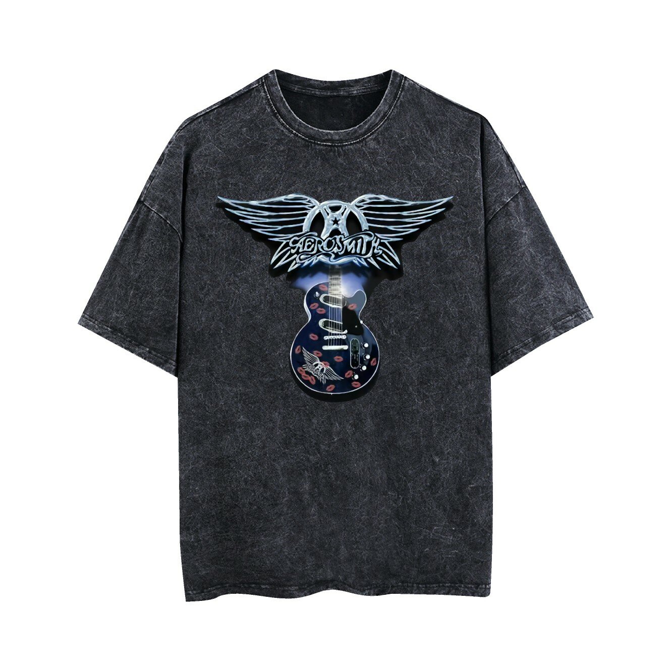 Aerosmith Ретро футболка Гитара Логотип V Aerosmith Рубашка Черный ретро-костюм с коротким рукавом