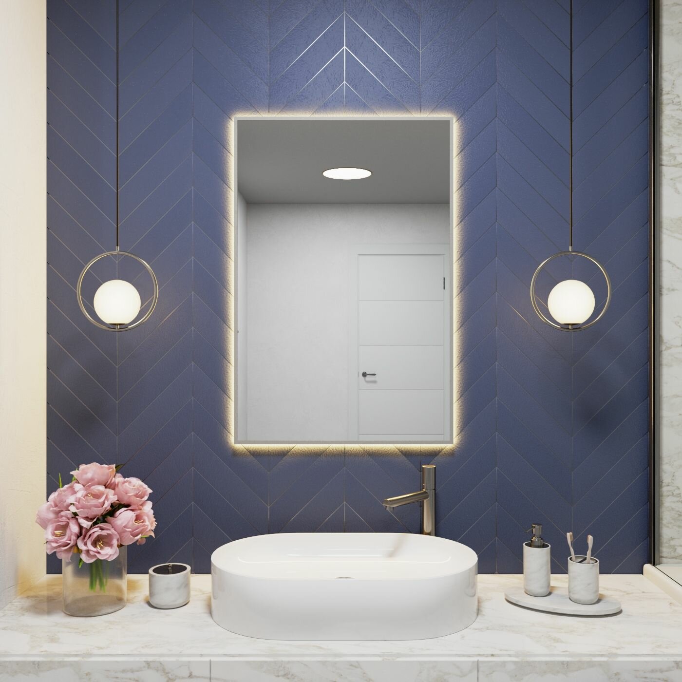 Зеркало настенное 90х60 см. BLX MIRROR с подсветкой в ванную в алюминиевой раме. Свет: Теплый белый 3000К, Серебро