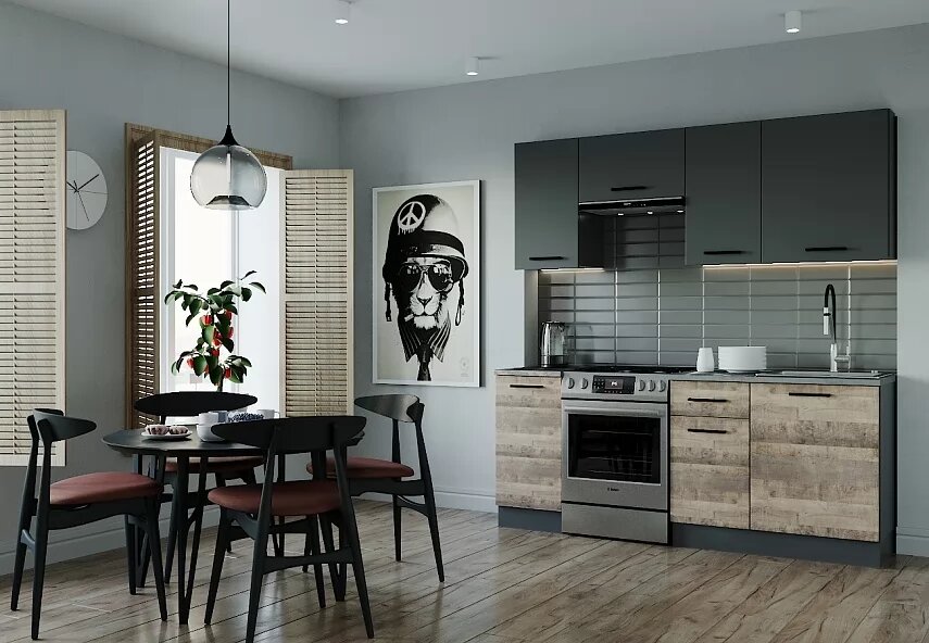 Кухонный гарнитур Sanvut Трансильвания-2000 столешница 38 мм, каркас ЛДСП, фасад ЛДСП, Антрацит/Гранж