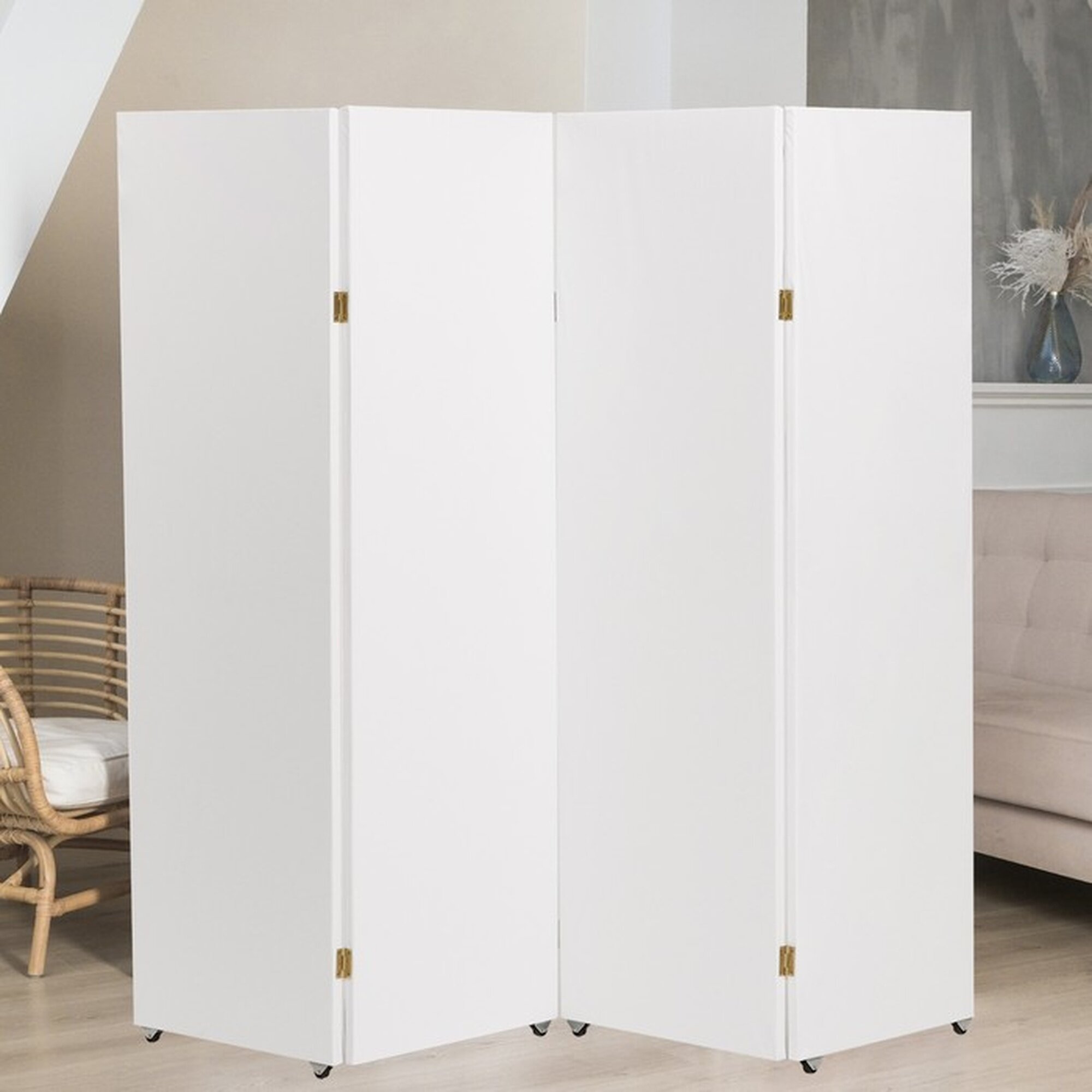 Ширма Дарим красиво "Белая", ПВХ, дерево, 200x160 см, складная, на колесах