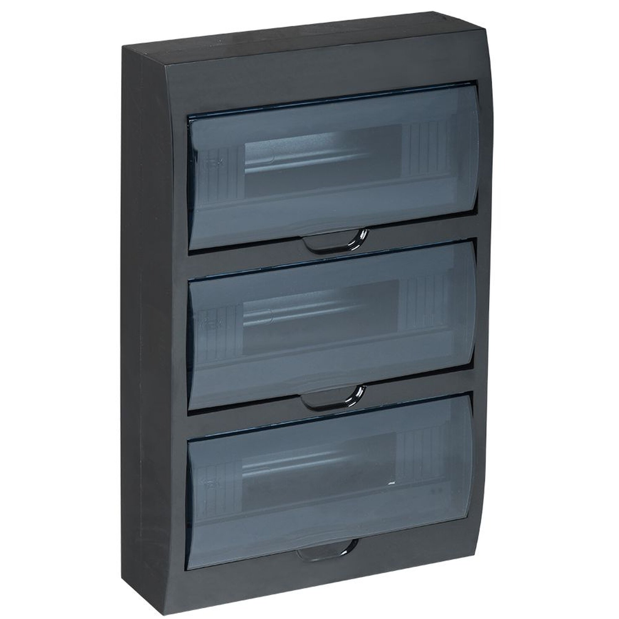 Щит распределительный IEK KREPTA 3 ЩРН-П-36, 36 модулей, 3 ряда, пластик, черный, навесной, IP41, дверца прозрачная