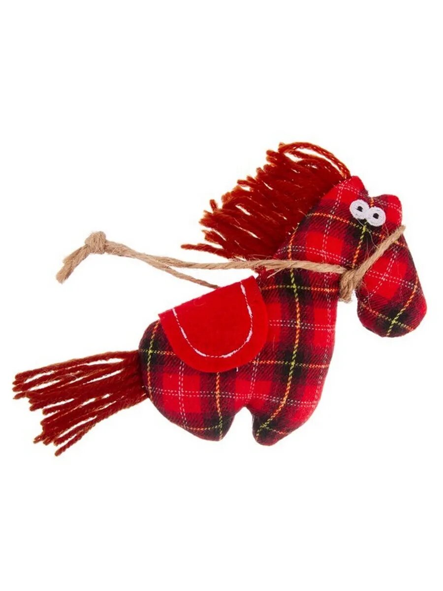 Игрушка мягкая RELANA "Конь Лука", текстиль, высота 12см, красная