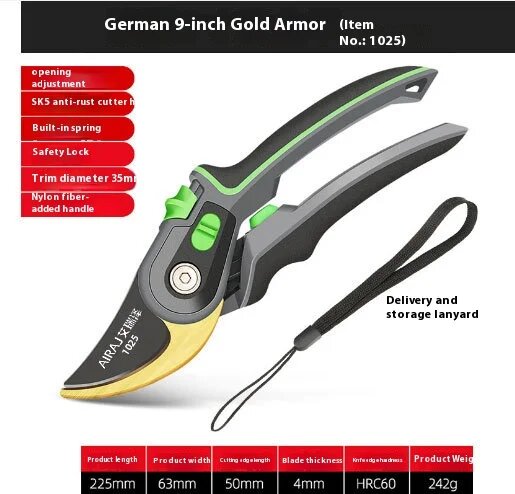 Секатор садовый German 9-inch Gold Armor, Item No: 1025, Color: D