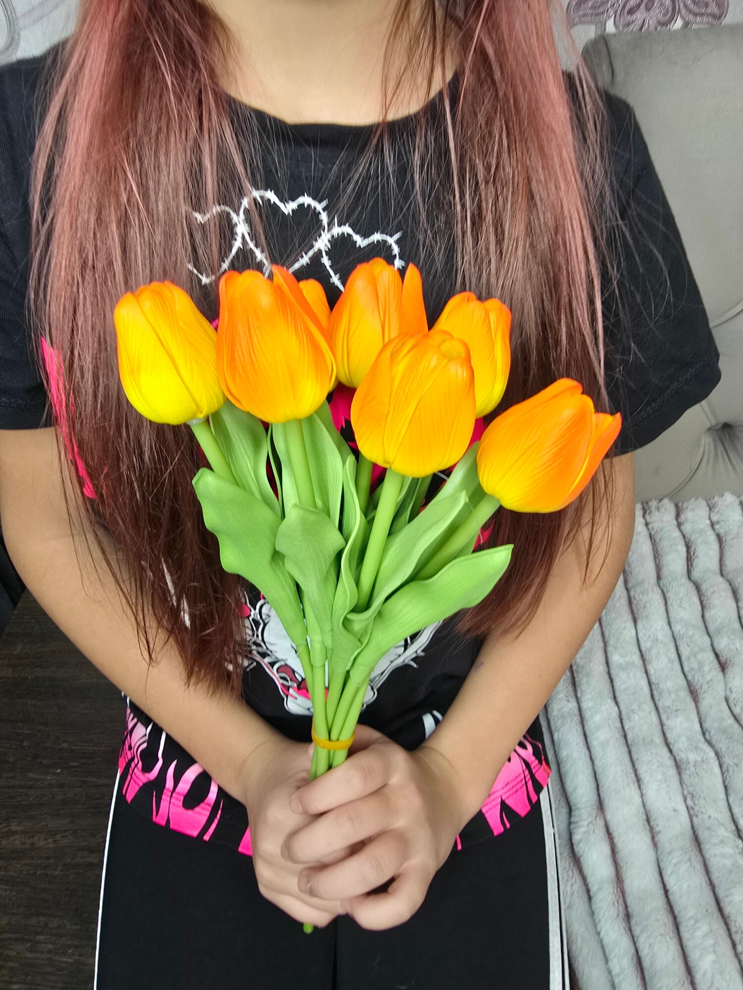 Букет Holodilova, тюльпаны, искусственные, силиконовые, 34см, 7шт