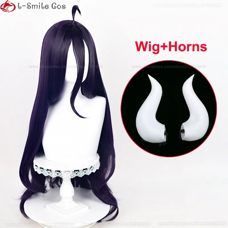 Альбедо Косплей Парик Темно-Фиолетовый Черный wig and horns