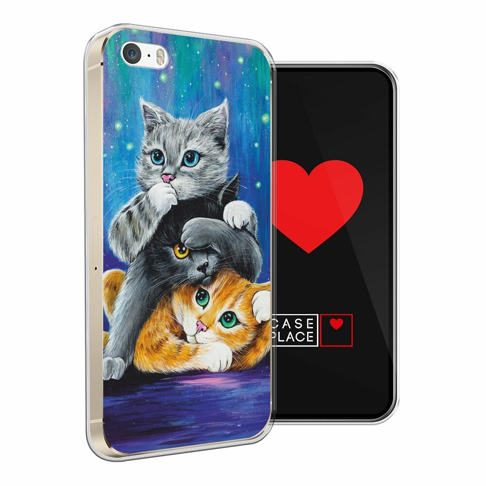 Чехол на Apple iPhone 5/5S/SE / Айфон 5/5S/SE с принтом "Три кота рисунок" — фото 1