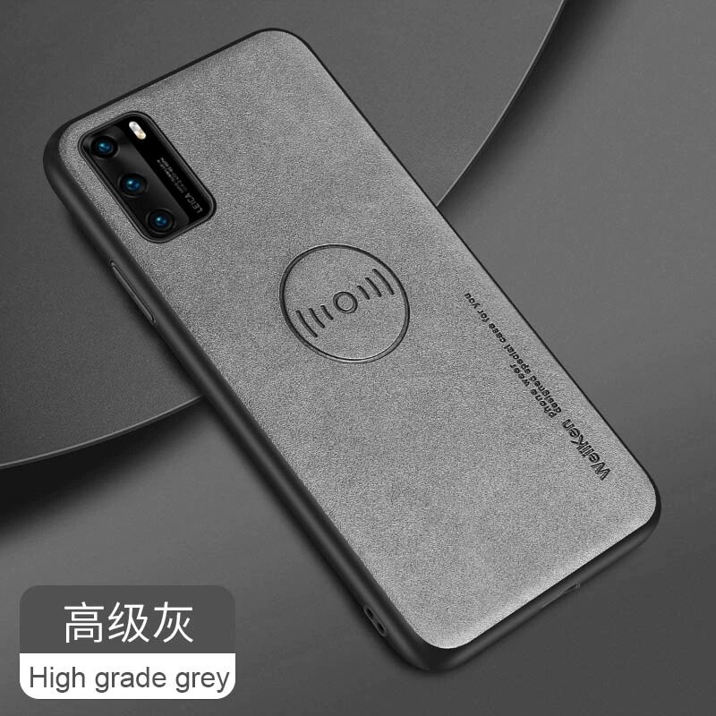 Премиум кожаный чехол для Huawei P40, серый, антипробивной магнитный крепеж, ударопрочная защита, легкий чехол