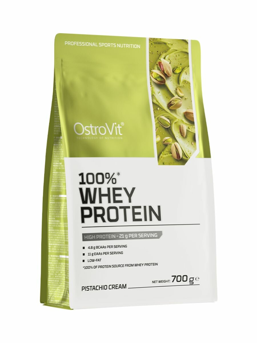 OstroVit 100% Whey Protein, Протеин сывороточный, порошок 700 г со вкусом фисташкового крема, Спортивное питание для похудения, протеиновый коктейль для набора мышечной массы