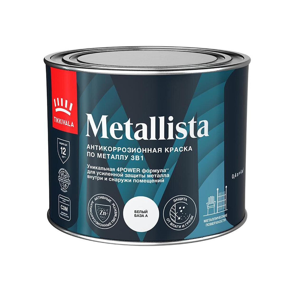 Краска по ржавчине Tikkurila METALLISTA, 3в1, зеленая, 0.4 л