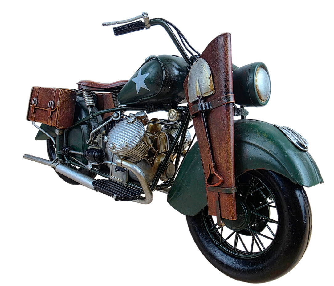 Коллекционная ретро модель армейского мотоцикла INDIAN841 1944 г металл 34х13х17см, ручная работа