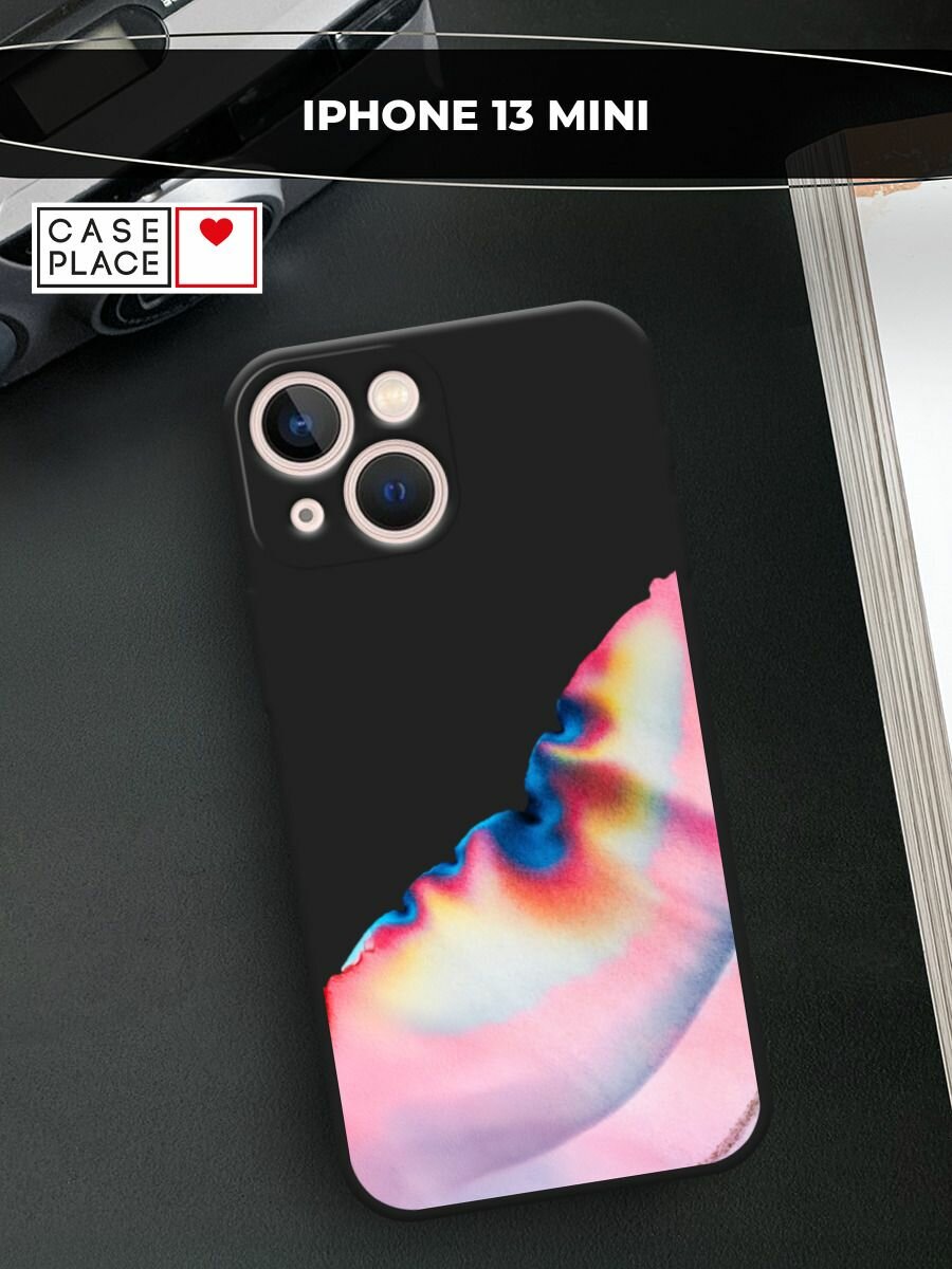 Черный матовый чехол на Apple iPhone 13 mini / Айфон 13 мини с принтом Розовая акварель