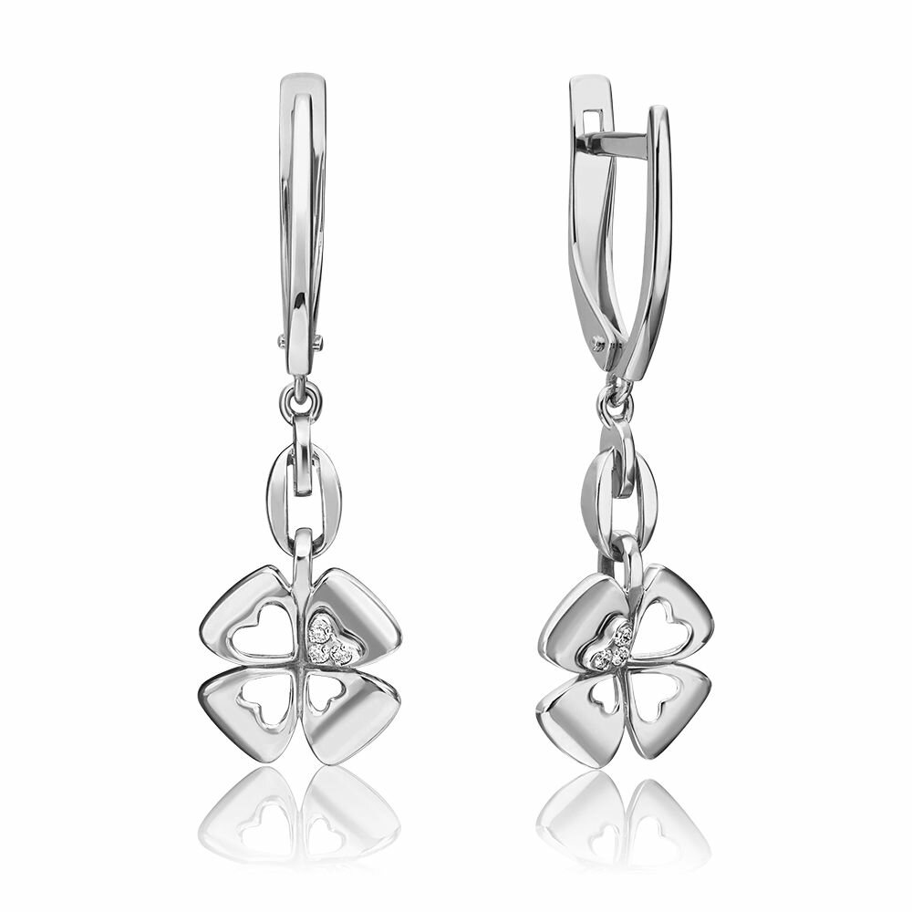 Серьги PLATINA, белое золото, 585 проба, родирование, бриллиант