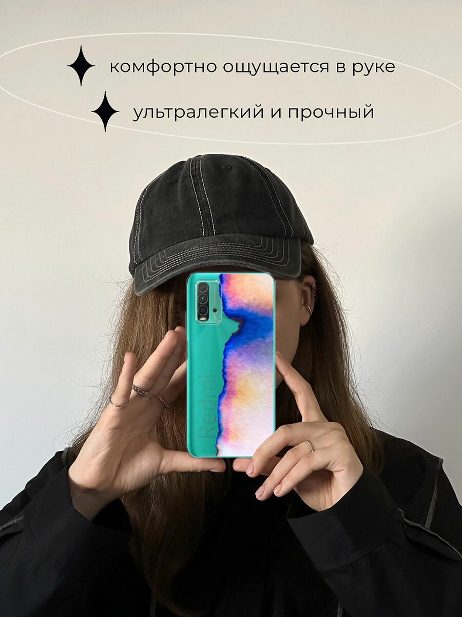 Чехол на Xiaomi Redmi 9T / Сяоми Редми 9Т с принтом Синяя акварель, прозрачный — фото 1