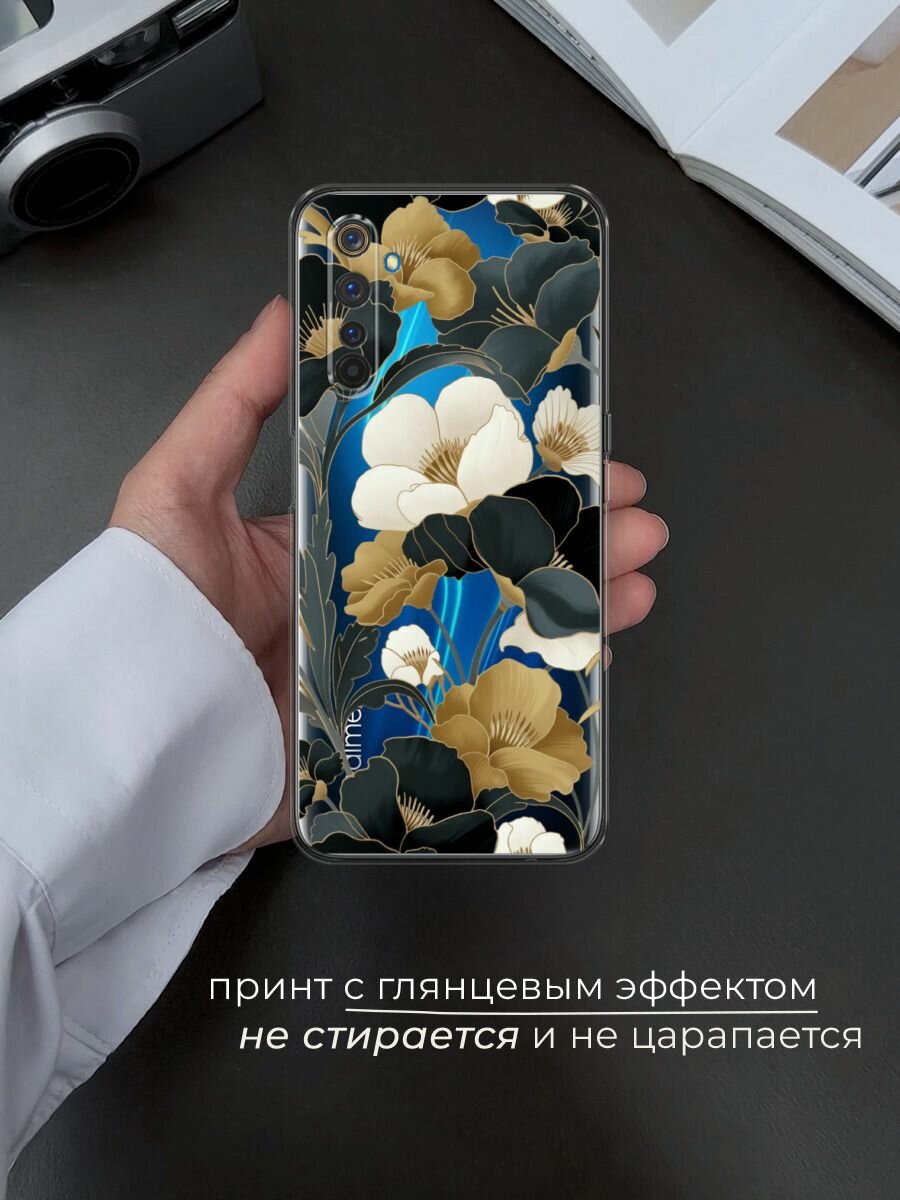 Чехол на Realme 6 Pro / Реалми 6 Про с принтом Золотые цветы — фото 1