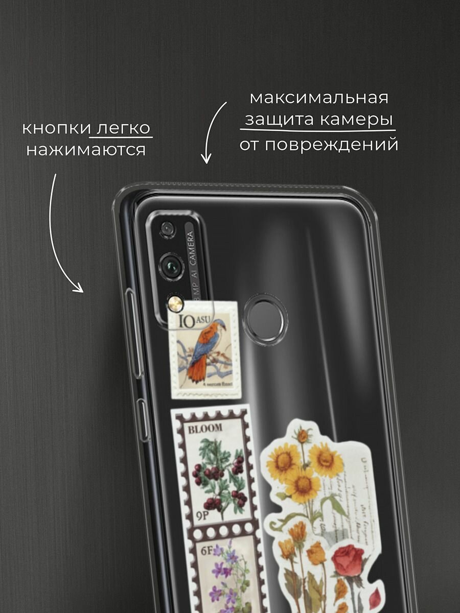 Чехол на Honor 9X Lite / Хонор 9X Лайт с принтом Марки с цветами — фото 1