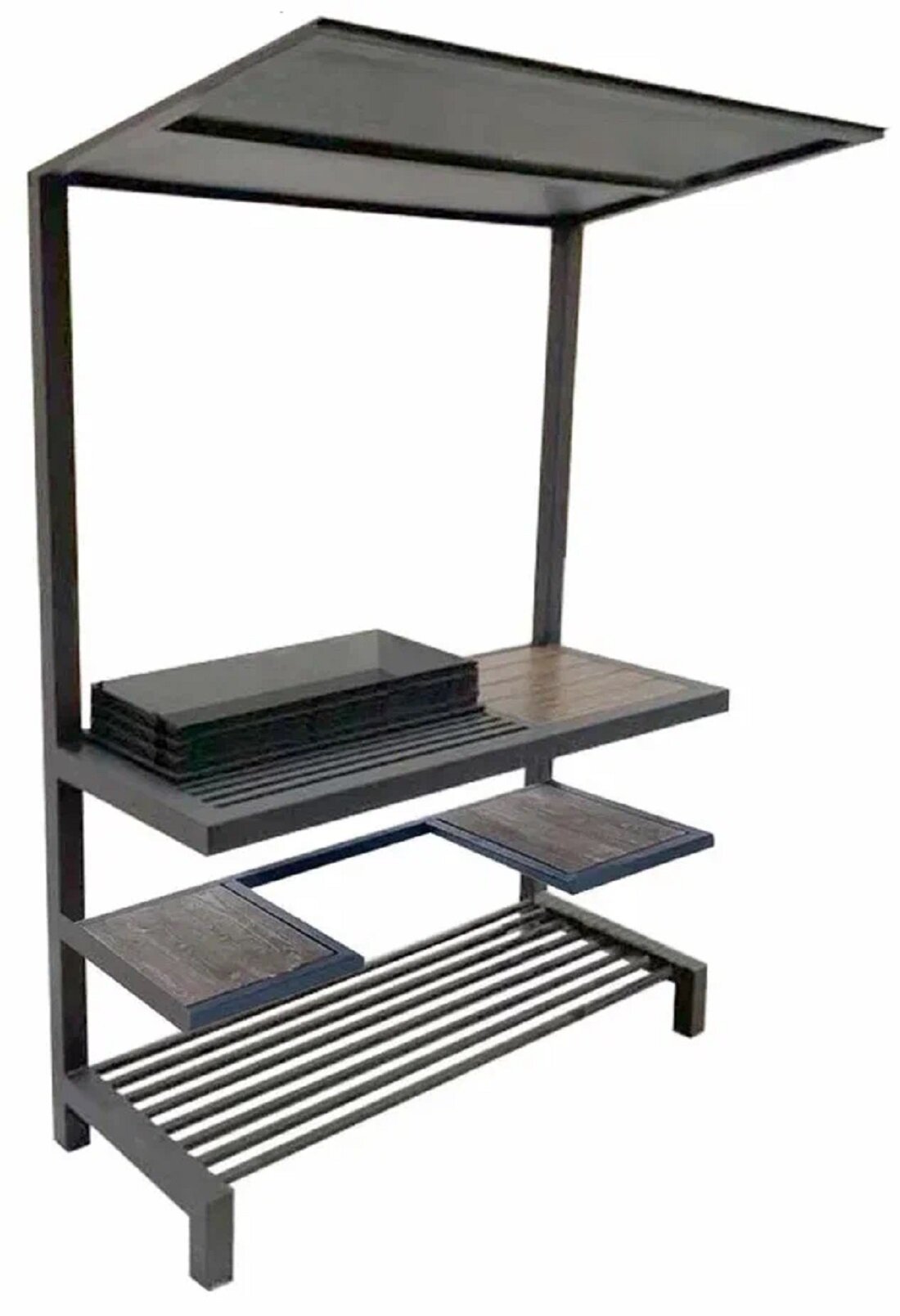 Мангал Лофт–Е2 с крышей и жаровней, стационарный, покрытие эмаль