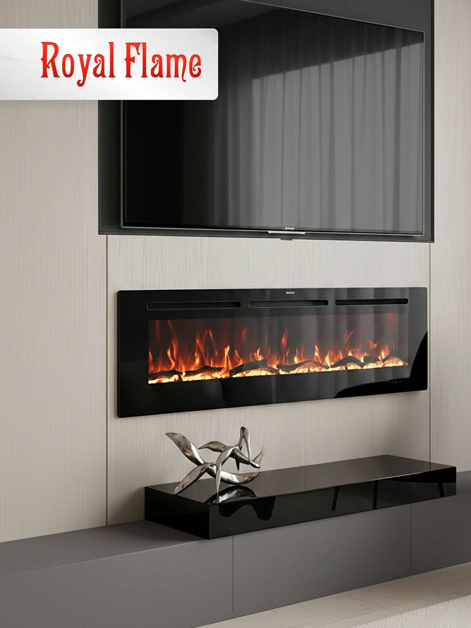 Камин электрический декоративный Royal Flame Galaxy 60, навесной, со звуком, 13 вариантов цветов, пульт, обогрев на 1,5 кВт