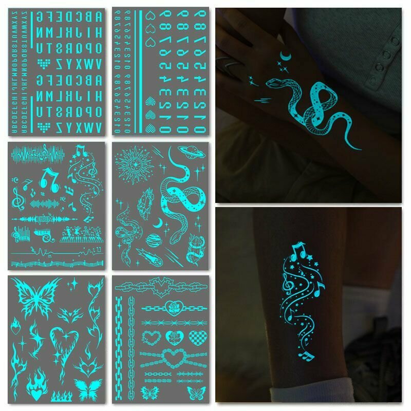 Белая хна татуировка наклейка красивое кружево на тыльной стороне руки цветок бабочка невеста светящаяся наклейка, светящийся стикер для запястья и ключицы