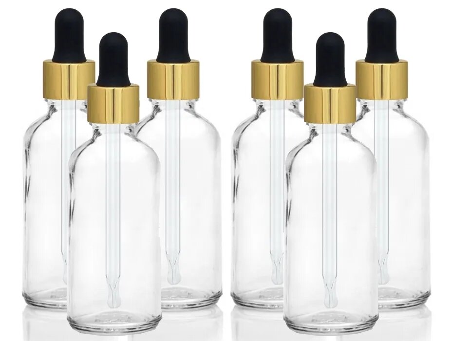 Дорожный флакон/Пустой флакон/Флакон для масла и сыворотки /Флакон косметический с пипеткой 50 мл, 6 шт прозрач. голд