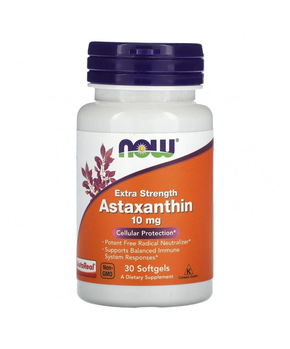 NOW Foods Astaxanthin, НАУ Астаксантин 10 мг 30 гелевых капсул