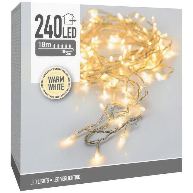Светодиодная гирлянда Koopman Comfort 18 м, 240 теплых белых LED ламп, прозрачный ПВХ, контроллер, таймер, IP44, Koopman (Купман), AX8451840