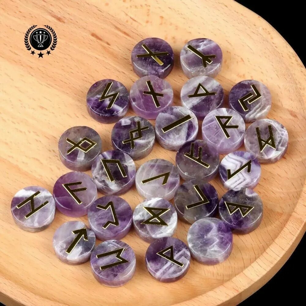 GM Скандинавские руны, набор вырезанных вручную гадательных рун, набор из 25 натуральных аметистов