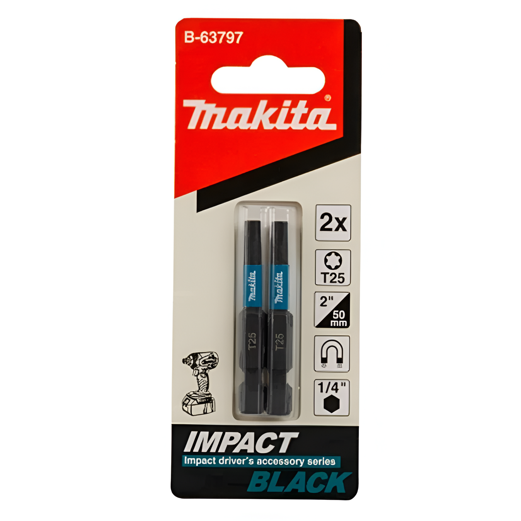 Бита Impact Black T25, 50 мм, E-form (MZ), 2 шт. Makita (B-63797)
