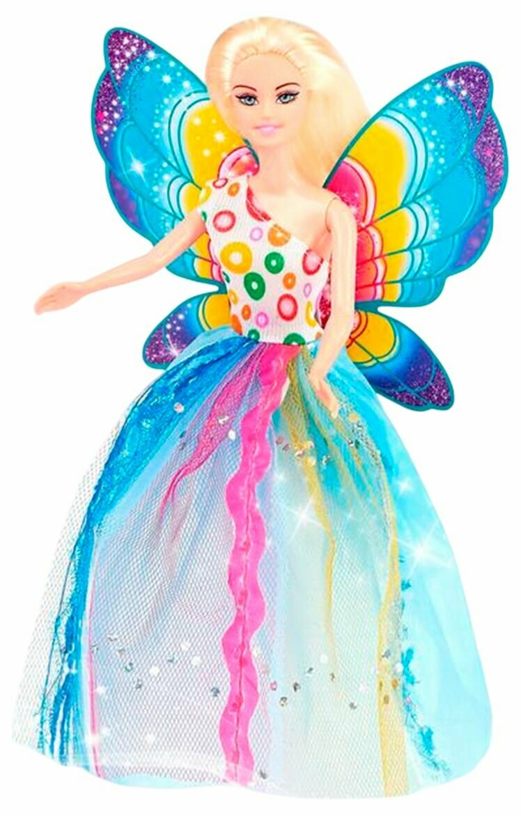 Детская модельная кукла "Радужная фея" в платье с крыльями, пластиковая куколка для девочки, длинные волосы для причёсок, высота 29 см, набор со стразами