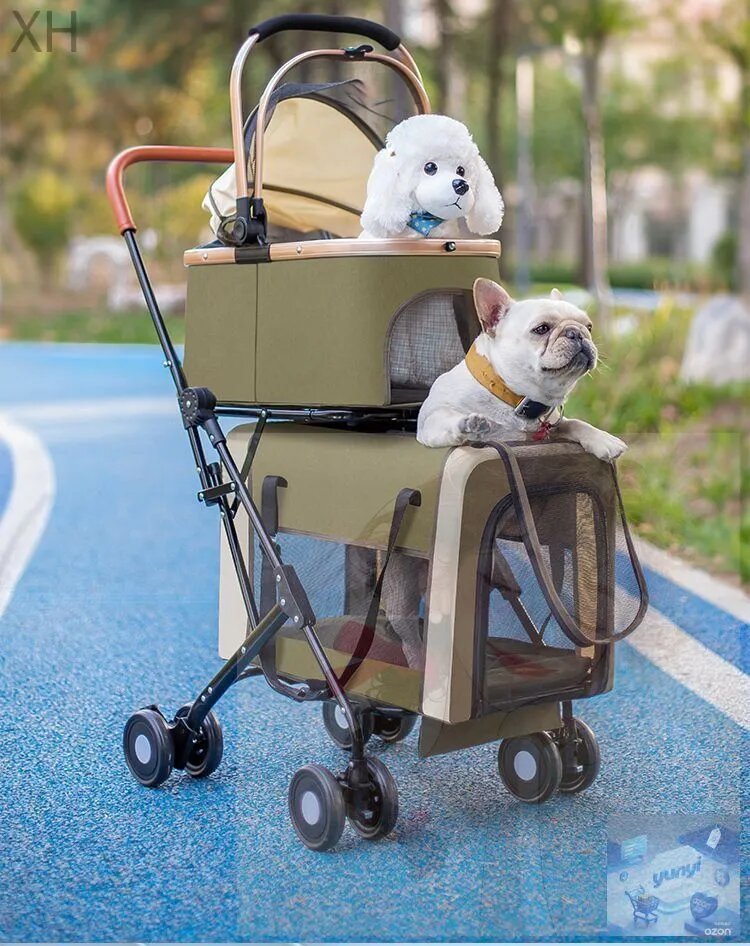 Двухслойная коляска для домашних животных, универсальная, вместительная для кошек и собак, съемная прогулочная коляска, чехол для переноски, модный внешний вид