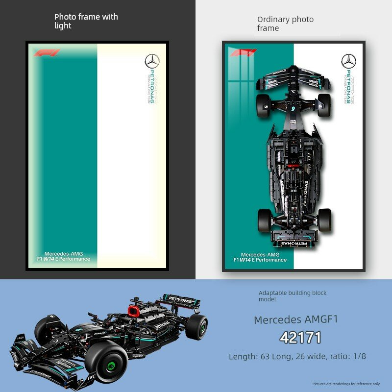 Фотообои Mercedes-AMG F1 Гоночный Рамка Белый-Зеленый Зеркальная Отделка Без LED S-Класс 50x80см 3.5мм Алюминиевая Рамка
