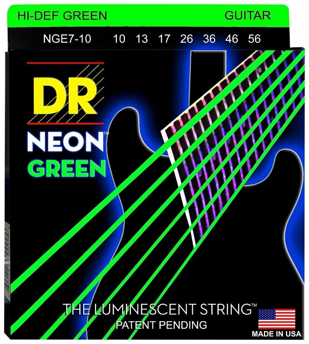 Струны для электрогитары DR Neon HiDef Green NGE7-10 10-56