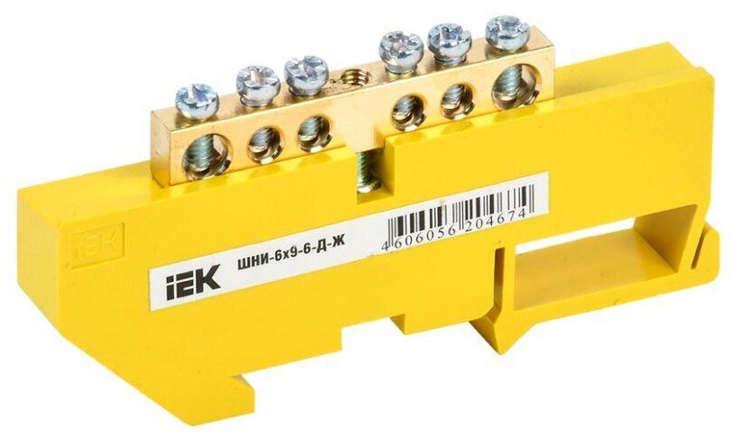 Нулевая шина PE "земля" на DIN-изоляторе, ШНИ-6х9 Желтая, IEK YNN10-69-6D-K05 (1 шт.)