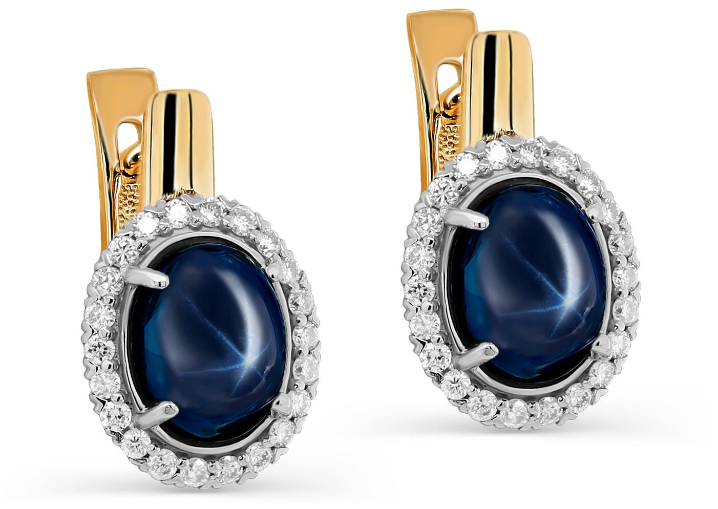 Серьги, желтое золото, 585 проба, бриллиант, сапфир