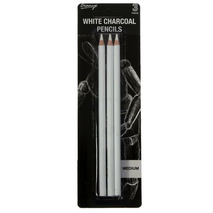 Карандаши угольные белые 3 штуки в наборе (средние)